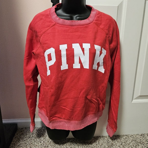PINK Victoria's Secret | Tops | Pink Distressed Crew Neck Sweatshirt ...